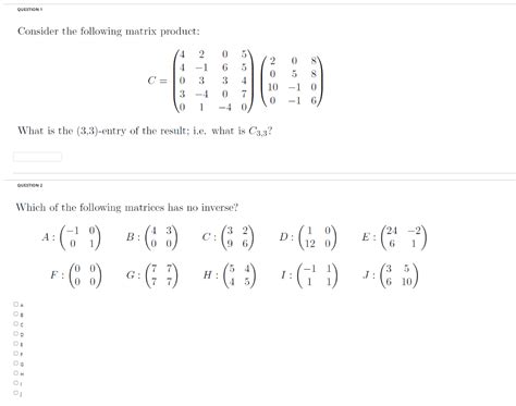 Solved Consider The Following Matrix Product Chegg