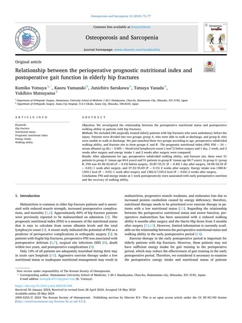 Pdf Relationship Between The Perioperative Prognostic Nutritional Index And Postoperative Gait