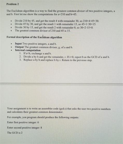 Solved Problem The Euclidean Algorithm Is A Way To Find Chegg
