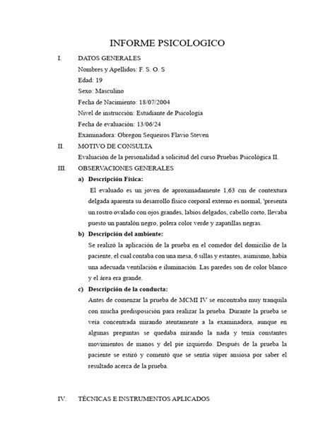 Informe Mcmi Iv Pdf Trastorno Depresivo Mayor Trastorno Mental