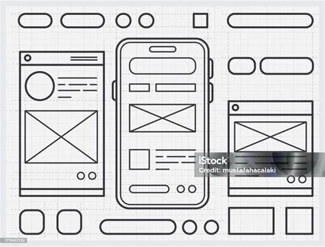 Mobile Phone Application Design On Blueprint Stock Illustration Download Image Now Website