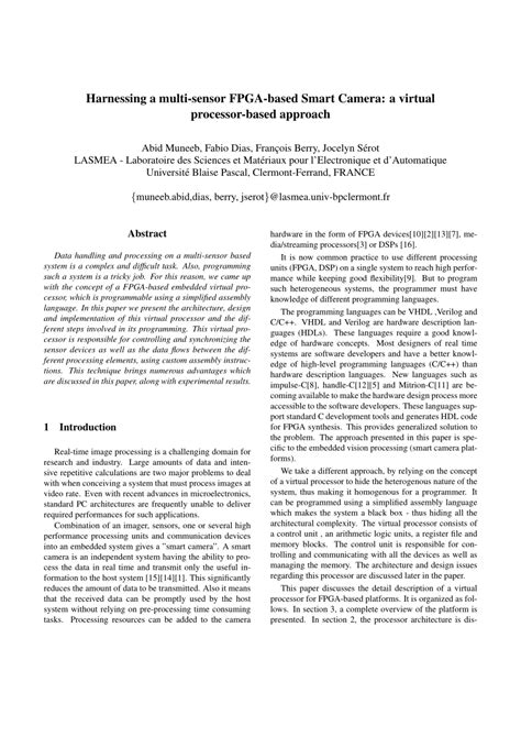 Pdf Harnessing A Multi Sensor Fpga Based Smart Camera A Virtual Processor Based Approach