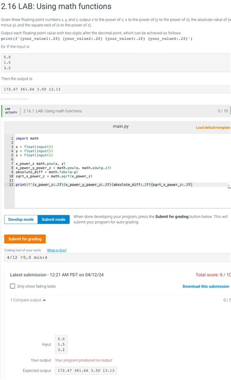 216 Lab Using Math Functions Given Three Floating Point Numbers Xy