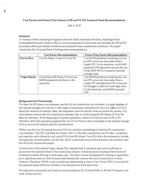 Approved Cost Estimating Methodology For Pr And Usvi Pdf