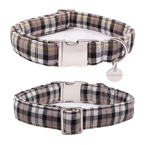 Badu Bg Памучен нашийник за куче с уникален стил Paws с моряшка панделка Черен кариран нашийник