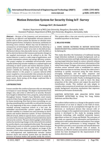 Motion Detection System For Security Using Iot Survey Pdf Home