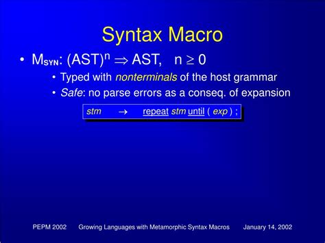 Ppt Growing Languages With Metamorphic Syntax Macros Powerpoint Presentation Id5707004