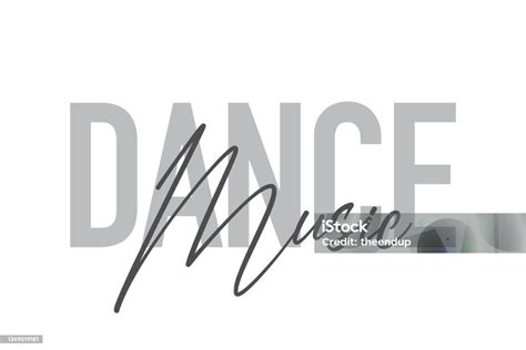 회색 색상의 톤에 댄스 음악이라는 말의 현대적이고 간단하고 최소한의 타이포그래피 디자인 시원하고 도시적이며 트렌디하고 장난기 넘치는 그래픽 벡터 아트 개념에 대한 스톡 벡터