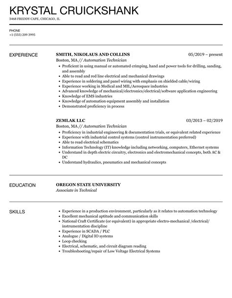 Automation Technician Resume Samples Velvet Jobs