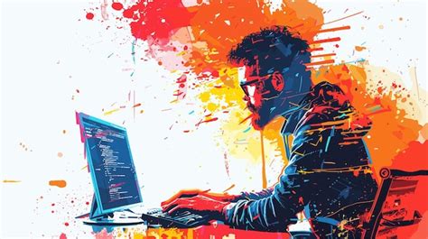 Premium Vector Vector Programmer At A Computer On A White Background Generative Ai