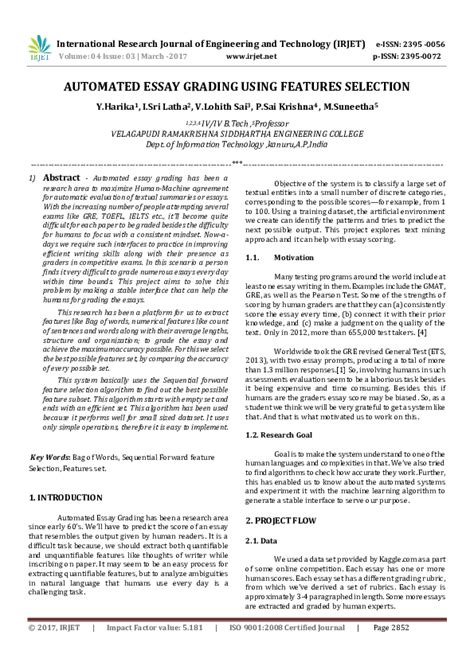 Pdf Automated Essay Grading Using Features Selection