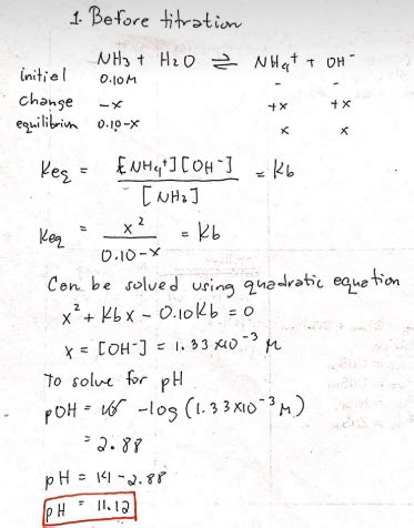 In the titration of 50.0 mL of 0.10 M ammonia (K_b = 1.8 times 10^{-5}), calculate the pH: 1 ...
