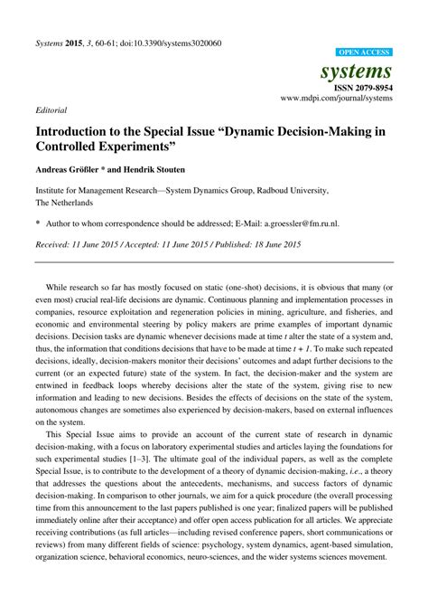 pdf introduction to the special issue “dynamic decision making in