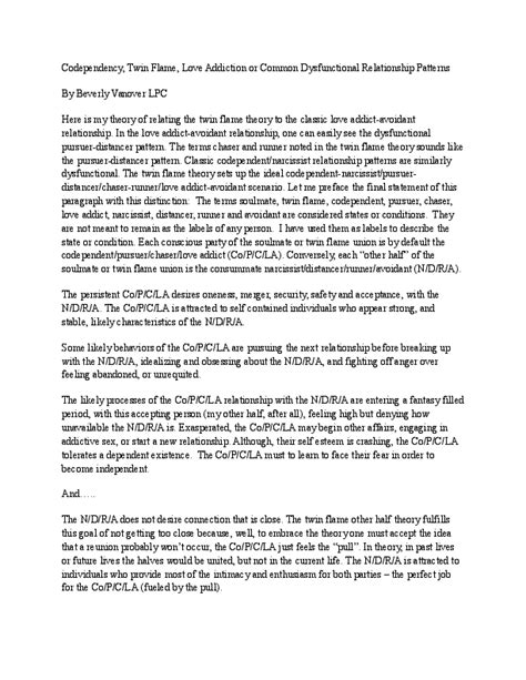 Doc Codependency Twin Flame Love Addiction Or Common Dysfunctional Relationship Patterns