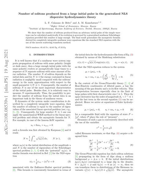 Pdf Number Of Solitons Produced From A Large Initial Pulse In The Generalized Nls Dispersive