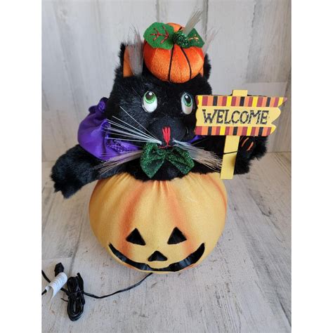 Fiber Optic As Is Halloween Black Cat Pumpkin Home Decor Prop Vintage