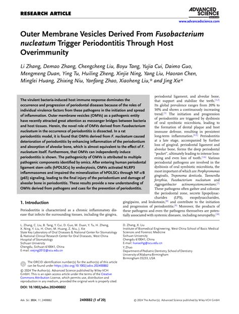 Pdf Outer Membrane Vesicles Derived From Fusobacterium Nucleatum