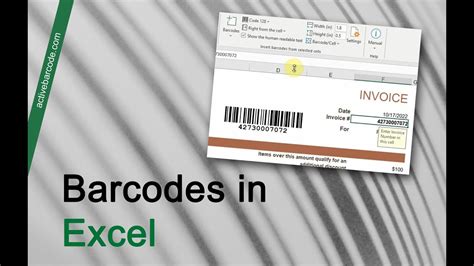 add a barcode to an excel sheet and link it to an invoice number youtube