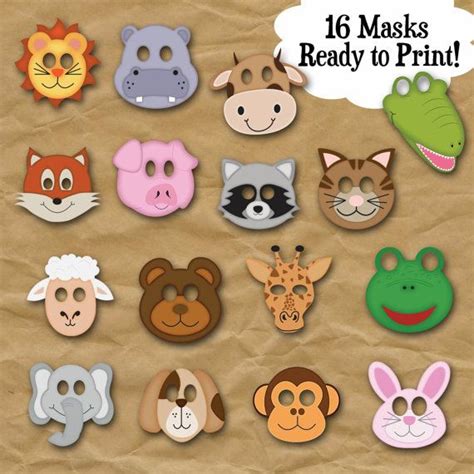 Animal Face Masks Photo Booth Props Printable Masks 16 Full Page