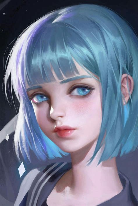 Аниме девочка с синими волосами каре Большое количество фото