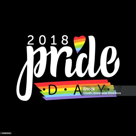 게이 글자 Lgbt 무지개와 개념적 포스터 손 글자 다채로운 반짝이 필기 구를 자부심 일 2018 검은 배경에 고립 게이