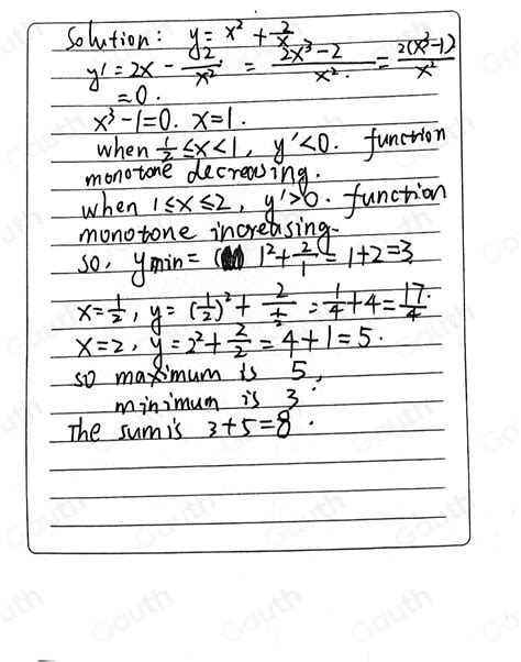 Solved Question Calculate the sum of the maximum and minimum values of the functiop x x²