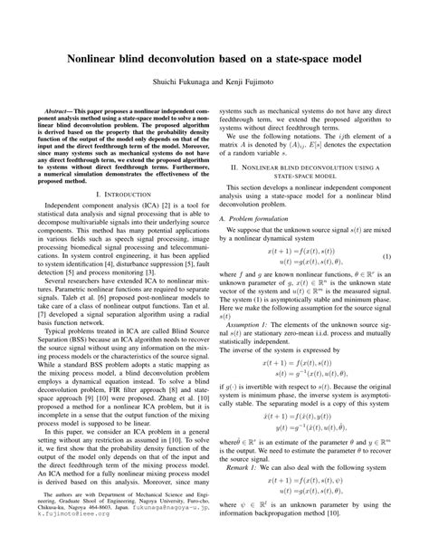 Pdf Nonlinear Blind Deconvolution Based On A State Space Model