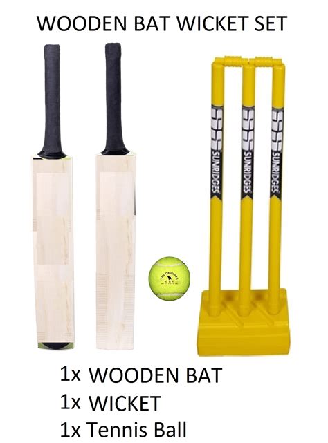 Cricket Bat Ball Set With Free Tennis Ball 3pcs Wooden Bat Plastic Wicked Set Tennis Ball Best