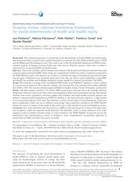 Pdf Scoping Review National Monitoring Frameworks For Social Determinants Of Health And