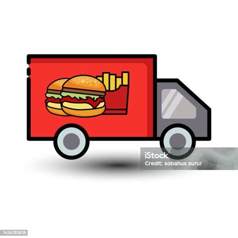 음식이있는 트럭 라인 컬러 아이콘 배달 푸드 트럭 플랫 스타일 편집 가능한 스트로크 디자인 템플릿 벡터 거리에 대한 스톡 벡터 아트 및 기타 이미지 Istock