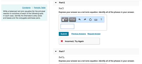 Solved Part E Constants Periodic Table NaCl Write A Balanced Chegg