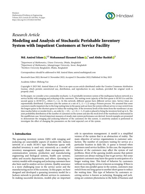 Pdf Modeling And Analysis Of Stochastic Perishable Inventory System With Impatient Customers