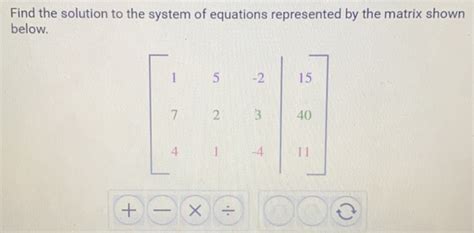 Solved Find The Solution To The System Of Equations Represented By The Matrix Shown Below 1 5