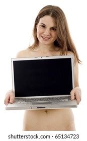 Attractive Sexy Woman Showing Blank Laptop Stock Photo 65134723 Shutterstock