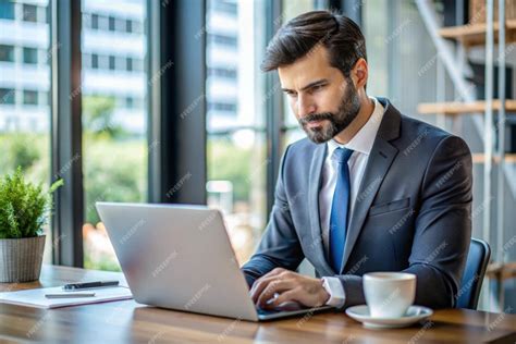 Businessman Using Laptop Computer Analyzing Sales Data And Financial