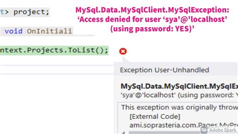 MySql Data MySqlClient MySqlException Access Denied For User Sat