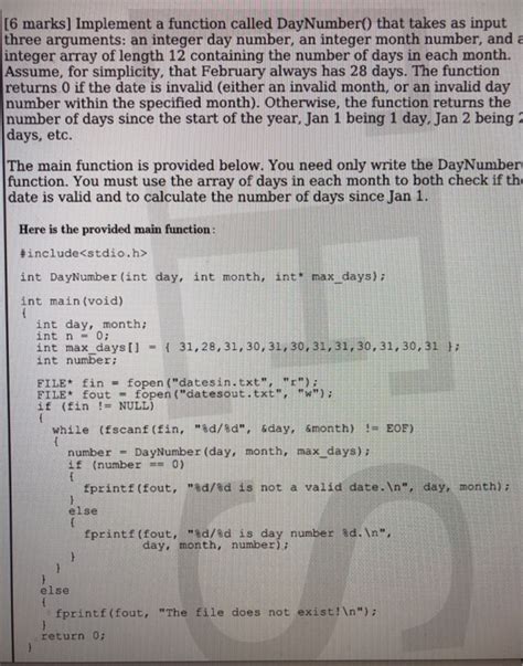 Solved Marks Implement A Function Called DayNumber Chegg