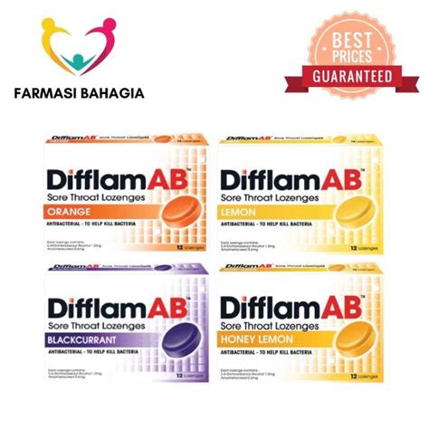 Difflam Ab Lozenges 12s Blackcurrant Orange Lemon Honey Lemon