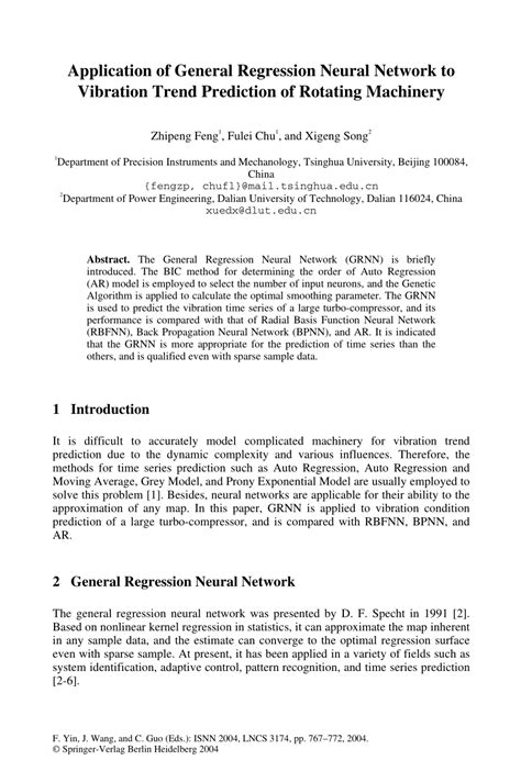 Pdf Application Of General Regression Neural Network To Vibration