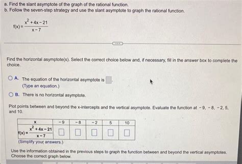 Solved A Find The Slant Asymptote Of The Graph Of The