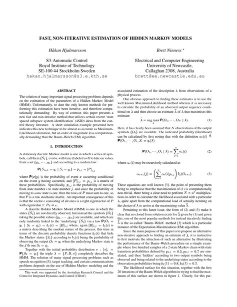 Pdf Fast Non Iterative Estimation Of Hidden Markov Models