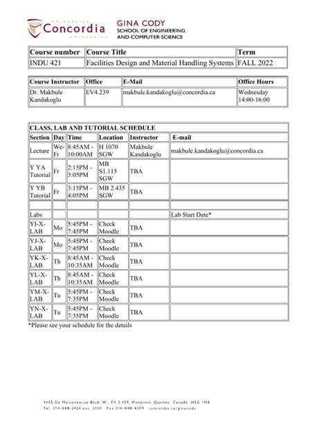 Indu 421 Facilities Design Course Syllabus