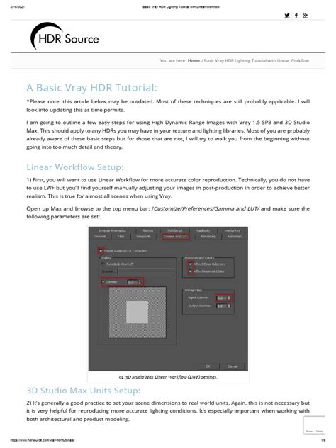 Basic Vray Hdr Lighting Tutorial With Linear Workflow2 Pdf Color Balance Camera