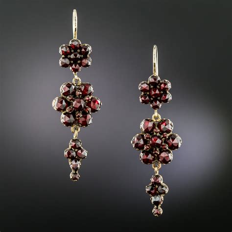 Victorian Bohemian Garnet Cluster Dangle Earrings