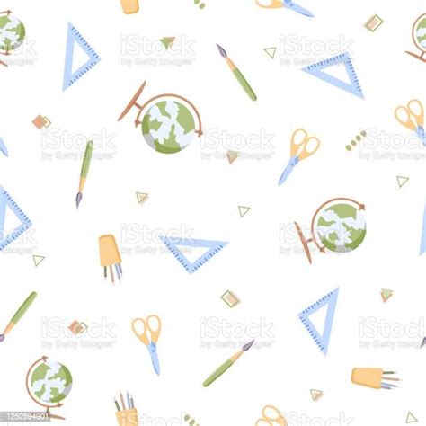 흰색 배경에 다양한 학교 용품과 원활한 패턴 플랫 스타일로 벡터 그림 9월에 대한 스톡 벡터 아트 및 기타 이미지 9월 가위 가을 Istock