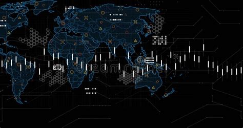 animation of financial data processing over world map stock footage