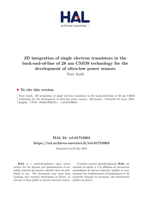 Pdf 3d Integration Of Single Electron Transistors In The Back End Of
