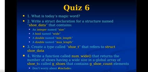 Solved Quiz 6 • 1 What Is Todays Magic Word • 2 Write A Struct