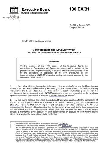 Monitoring Of The Implementation Of Unescos Standard Setting Instruments
