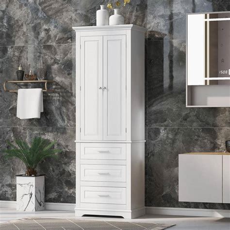 Epowp 24 In W X 16 In D X 70 In H White Wood Freestanding Linen